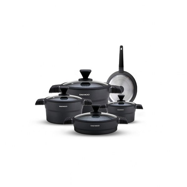 "Daewoo Cookware Set- Black, 9pcs" || City Star